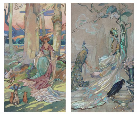 Bonhams : *** K*** (British, Early 20th Century) Lady in a wood; lady ...