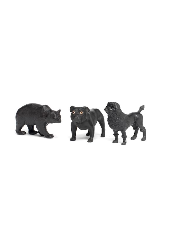 Bonhams : Ernest Light for Wedgwood Three Black Basalt Animal Figures ...