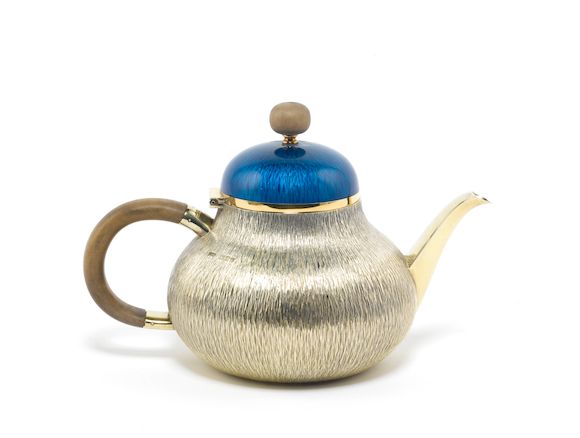 Bonhams : GERALD BENNEY A rare silver-gilt and enamelled teapot, London ...