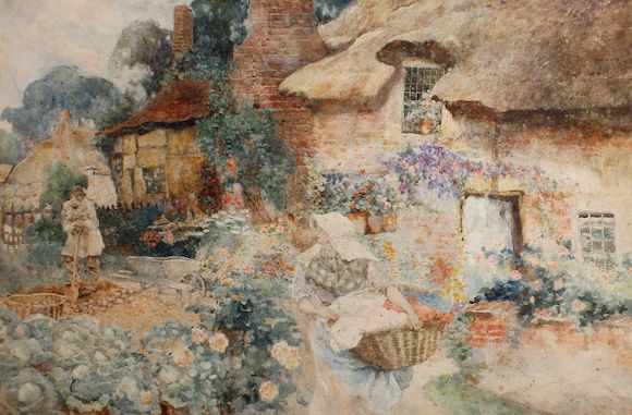 Bonhams : David Woodlock (British, 1842-1929) A cottage garden