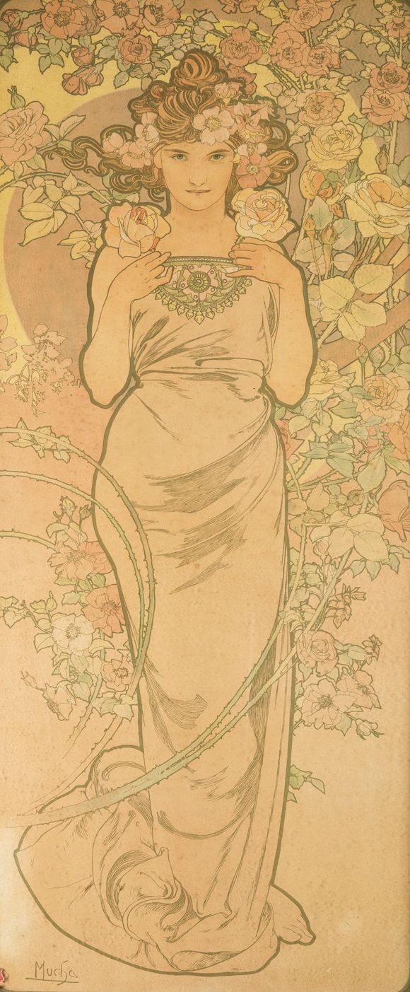Bonhams : Alphonse Mucha 'The Rose' and 'The Lily' Two Framed ...
