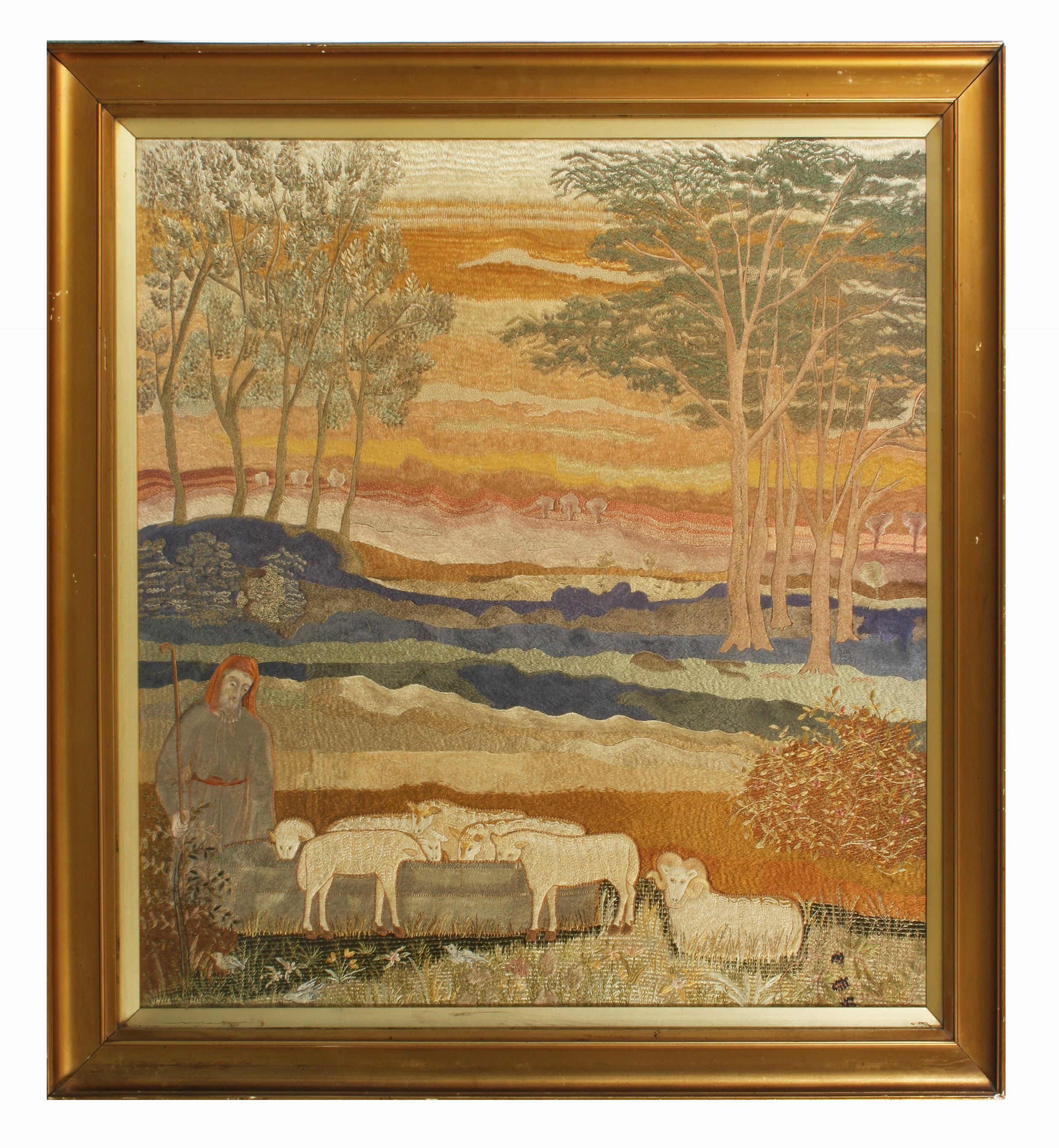 Bonhams : A 20th century silkwork picture of Joseph tending his flock