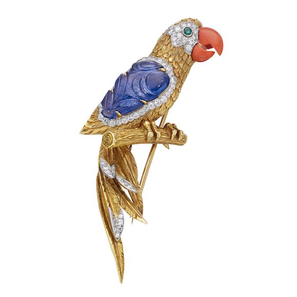 Bonhams : A multi-gem set parrot brooch, by Cartier,