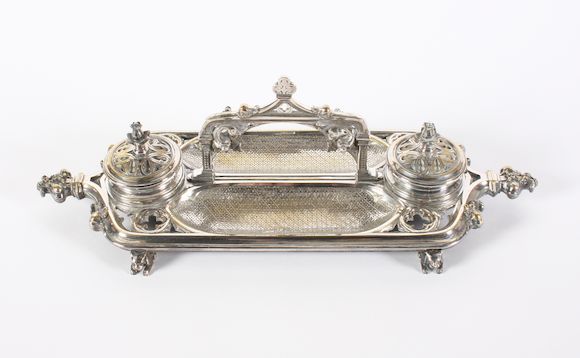 Bonhams : A Gothic revival electroplated inkstand, 19th century