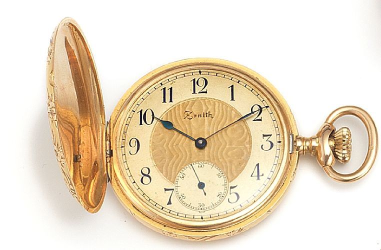 Bonhams : Zenith. An 18ct gold manual wind full hunter pocket ...
