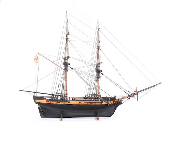Bonhams : A well made modern rigged model of a Royal Navy 12 gun Brig ...