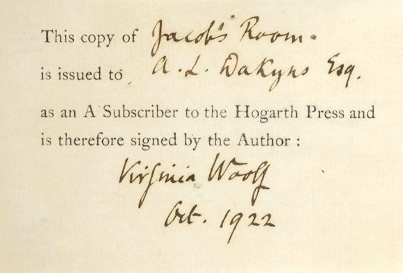 Bonhams : WOOLF (VIRGINIA) Jacob's Room, FIRST EDITION, ONE OF 40 ...
