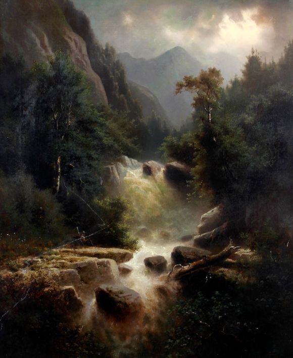 Bonhams : C. Rohnfeld (German School, later 19th century) Waterfall in ...