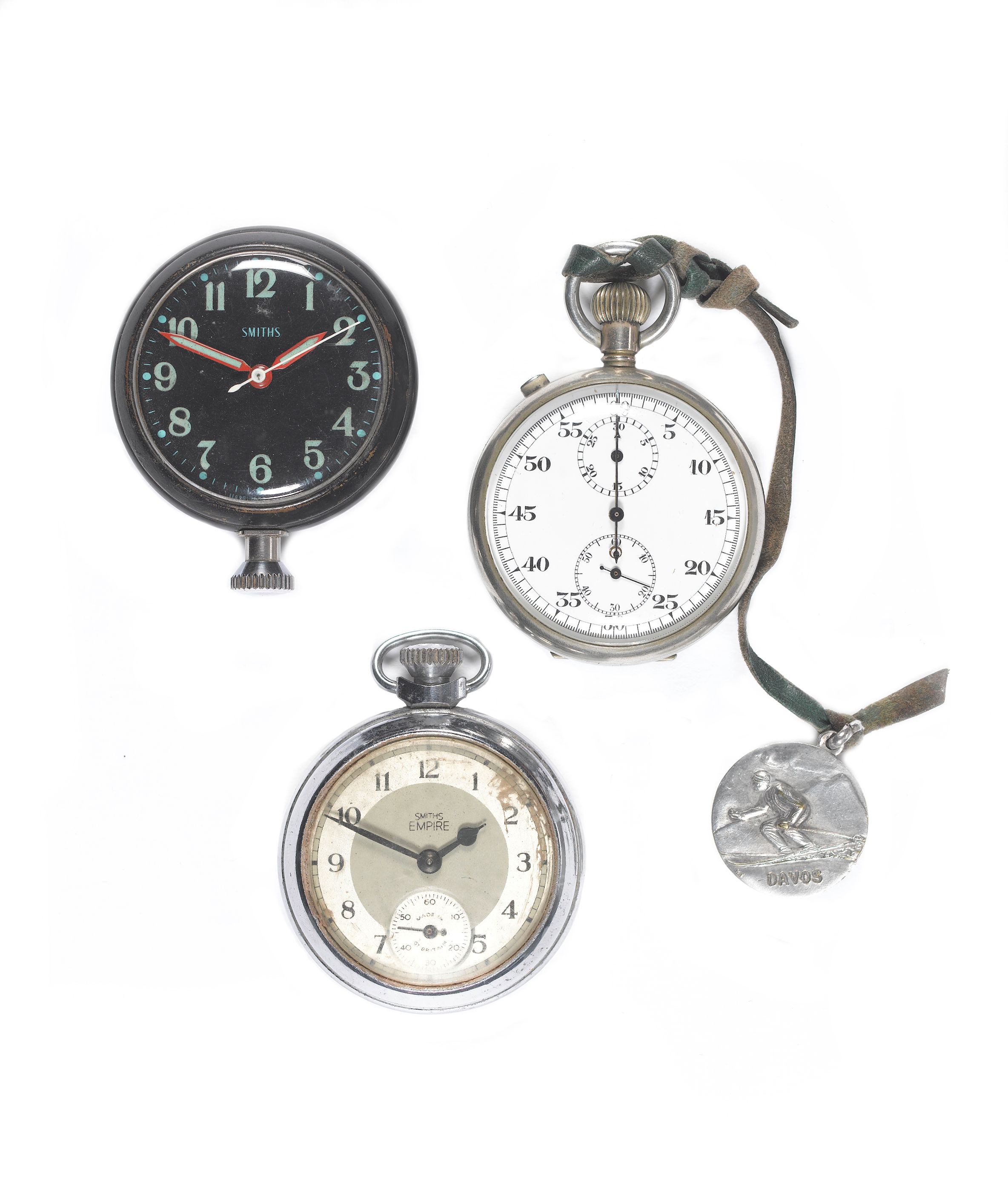 Bonhams Cars : A polished nickel plated mono-pusher pocket stop watch,