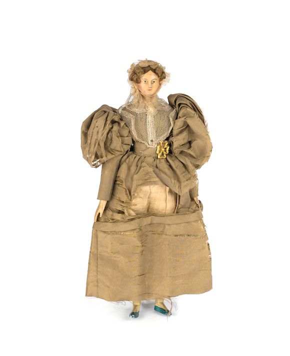 Bonhams : Early papier-mache shoulder head lady, German circa 1850
