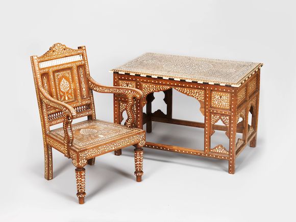 Bonhams : A Hoshiarpur ivory-inlaid child's Desk and Chair India, 19th ...