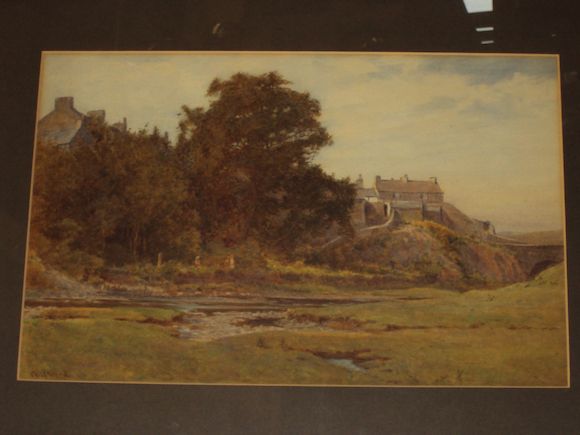 Bonhams : Cyril Ward (British, 1863-1935) River scene with houses and ...