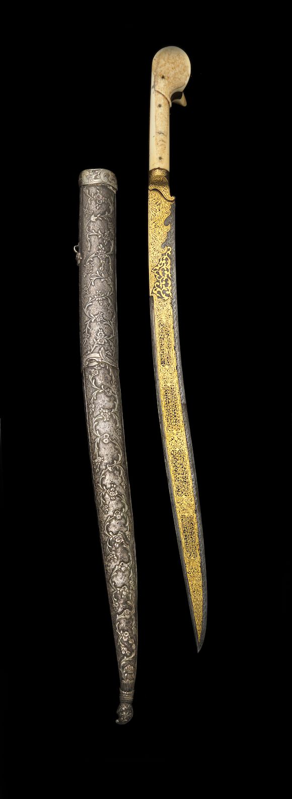 Bonhams : A fine Ottoman ivory-hilted steel Sword (yataghan) made by ...