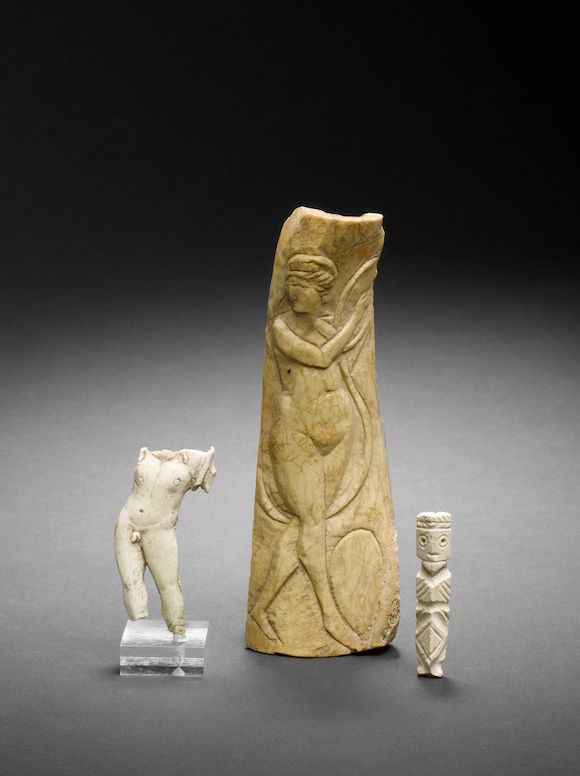 Bonhams : A Roman bone plaque of a Maenad and two other bone figures, 3