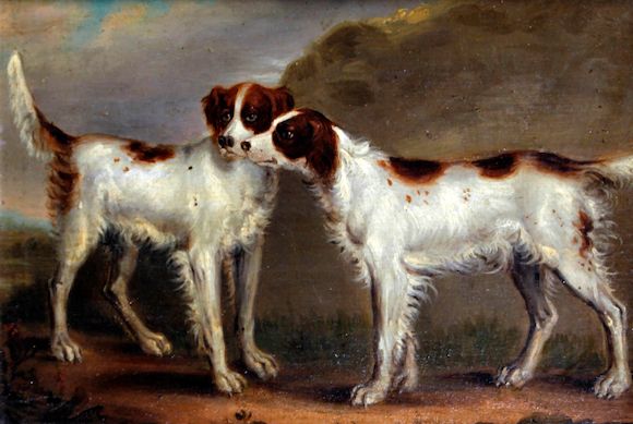 Bonhams : Samuel Raven (British, 1775-1847) Two spaniels on a path