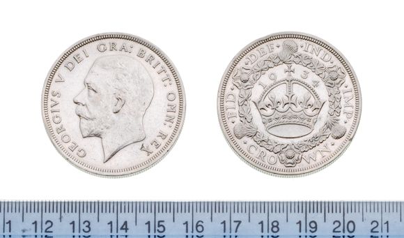 Bonhams : George V, Crown, 1934, modified bare head left,