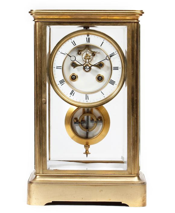 Bonhams : A French brass-cased four-glass mantel clock Miroy-Requier ...
