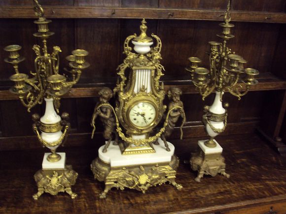 Bonhams : A reproduction gilt-metal and spelter mantel clock with ...