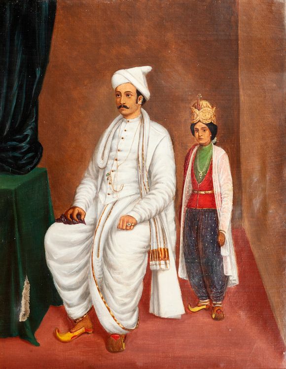 Bonhams : Indian School, 19th Century Portrait of a Rajah and attendant