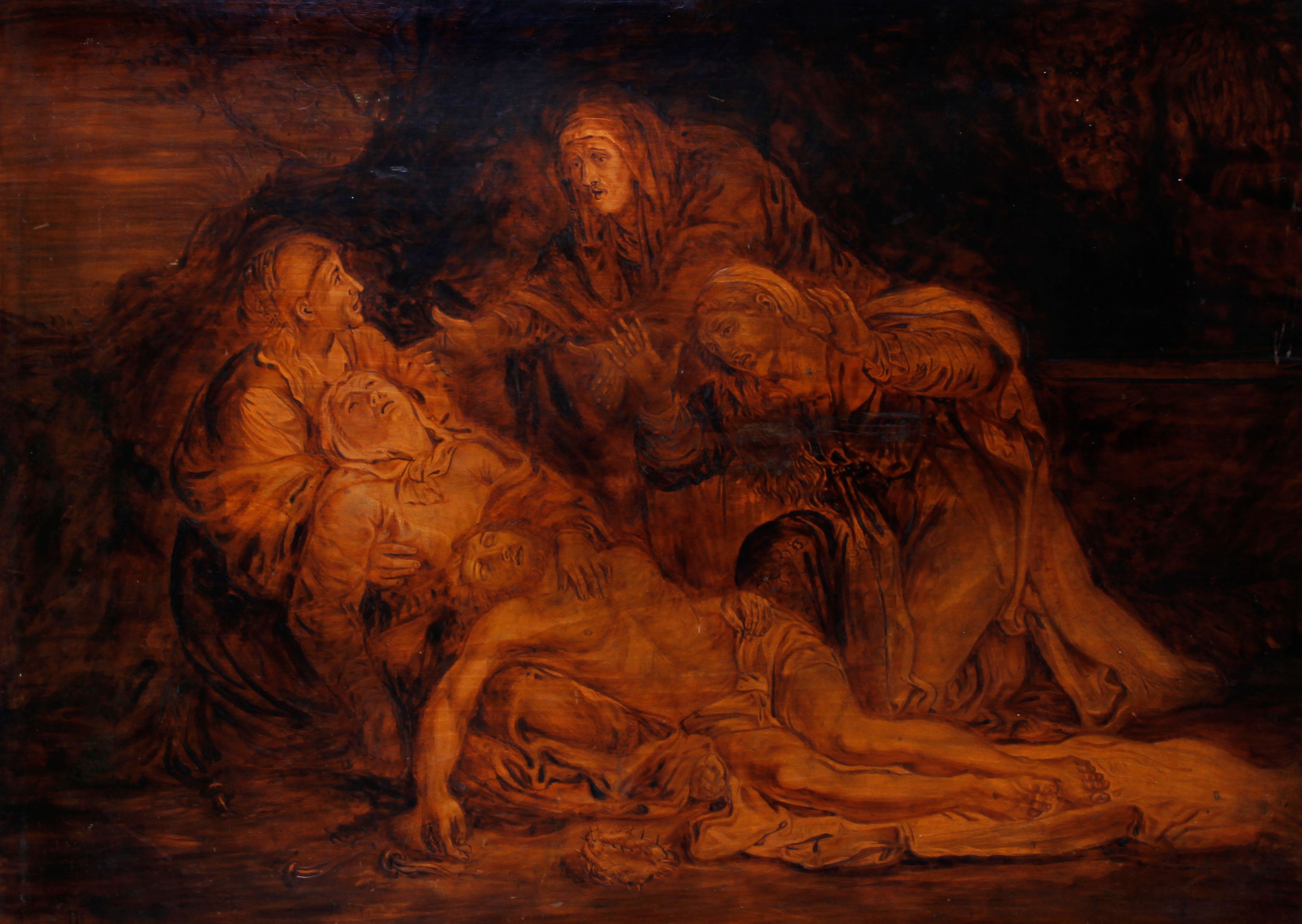 Bonhams : A rare dated late Regency pyrographic panel of the Pietà, or ...