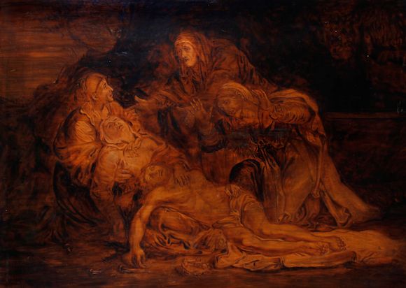 Bonhams : A rare dated late Regency pyrographic panel of the Pietà, or ...