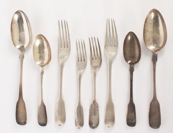 Bonhams : A part canteen of 19th century silver fiddle pattern flatware ...