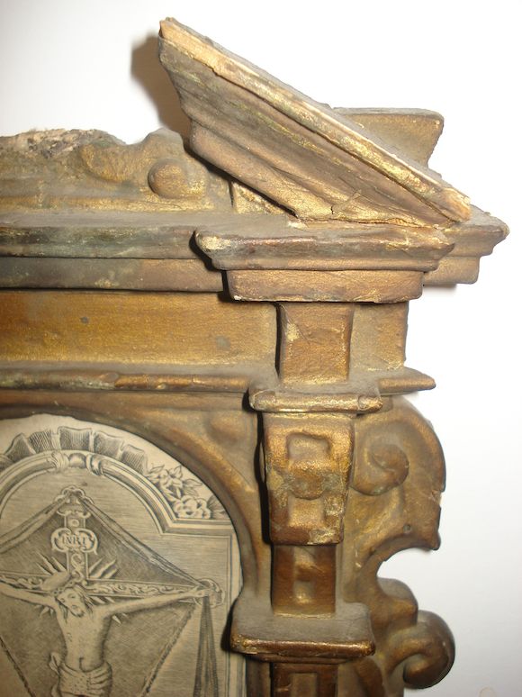 Bonhams : A small Italian 17th Century carved and painted tabernacle frame