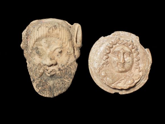 Bonhams : A Campanian terracotta appliqué mask and a Roman ivory pyxis ...