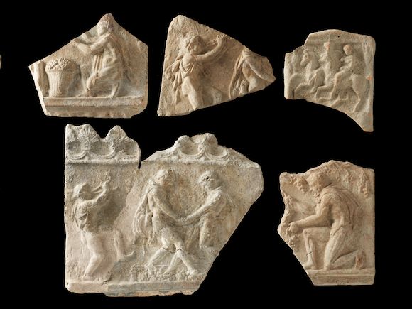 Bonhams : Four Roman terracotta Campana relief fragments and a Greek ...