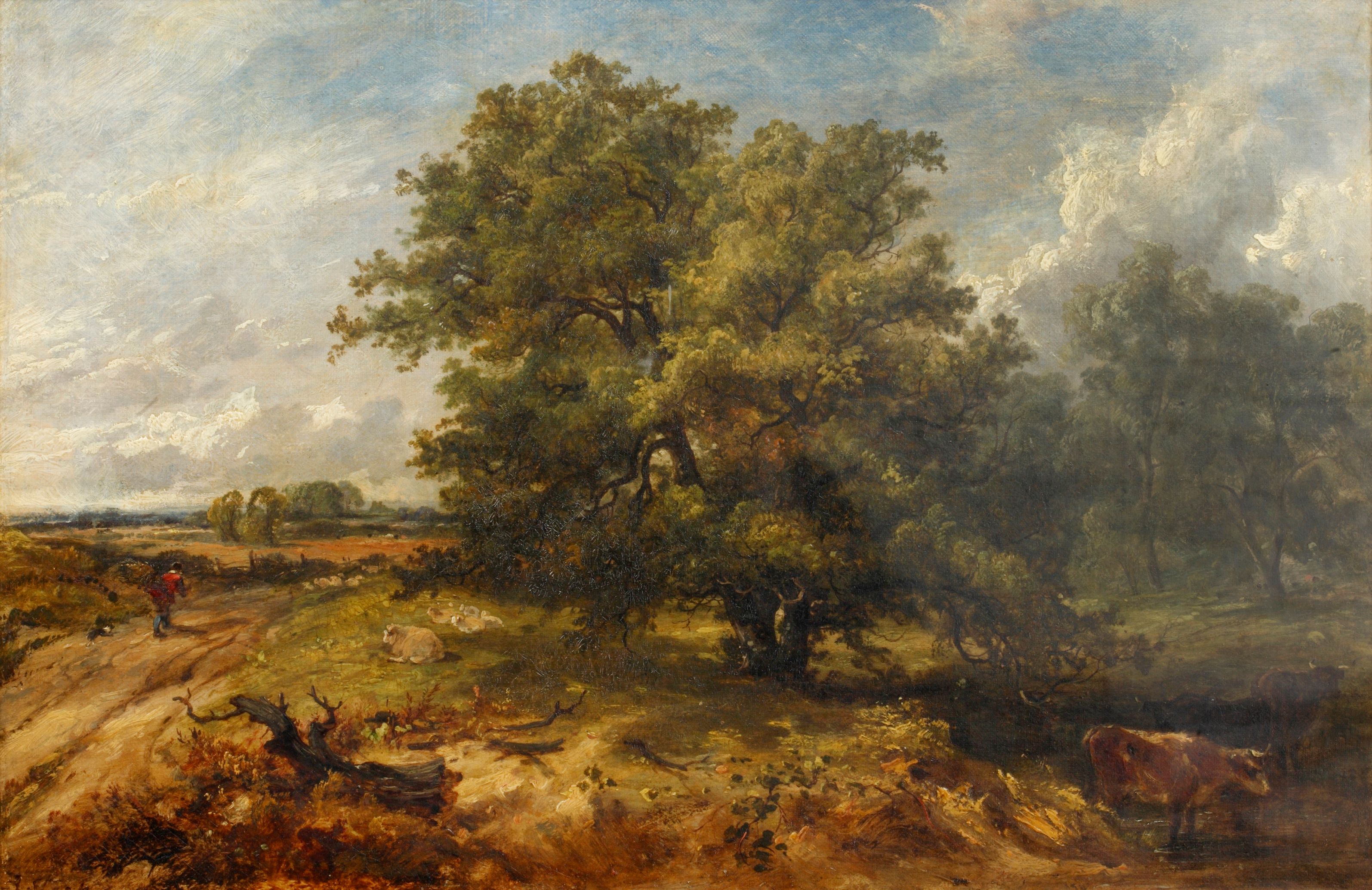 Bonhams : James Stark (British, 1794-1859) Wooded stream with cattle ...