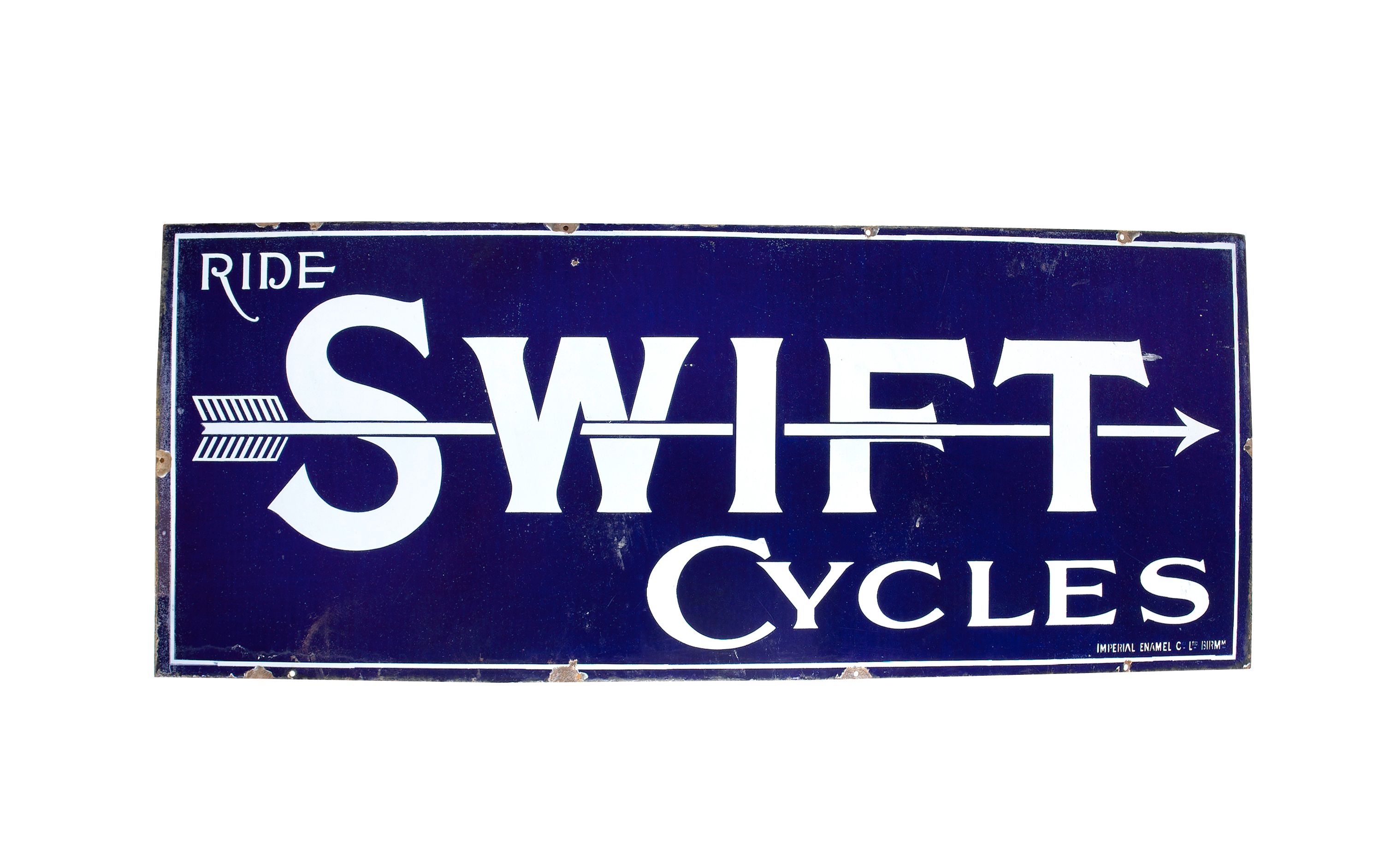 Bonhams Cars : A Ride Swift Cycles enamel sign,