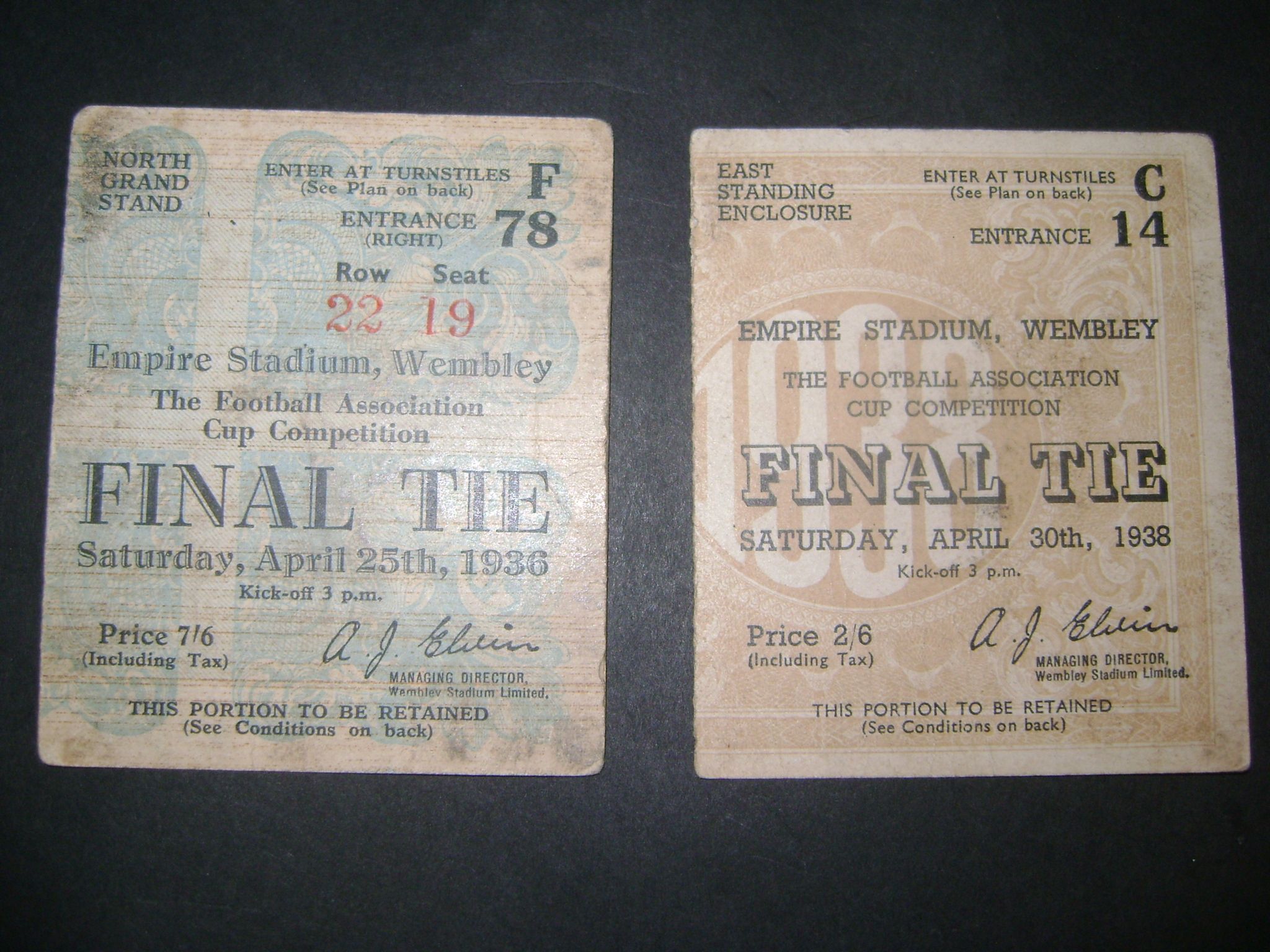 Bonhams : 1936, 1938 F.A. Cup final tickets