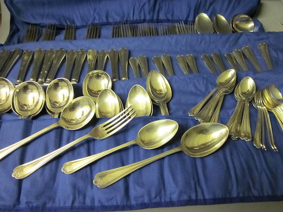 Bonhams : An electroplated canteen of Jesmond pattern flatware and cutlery,
