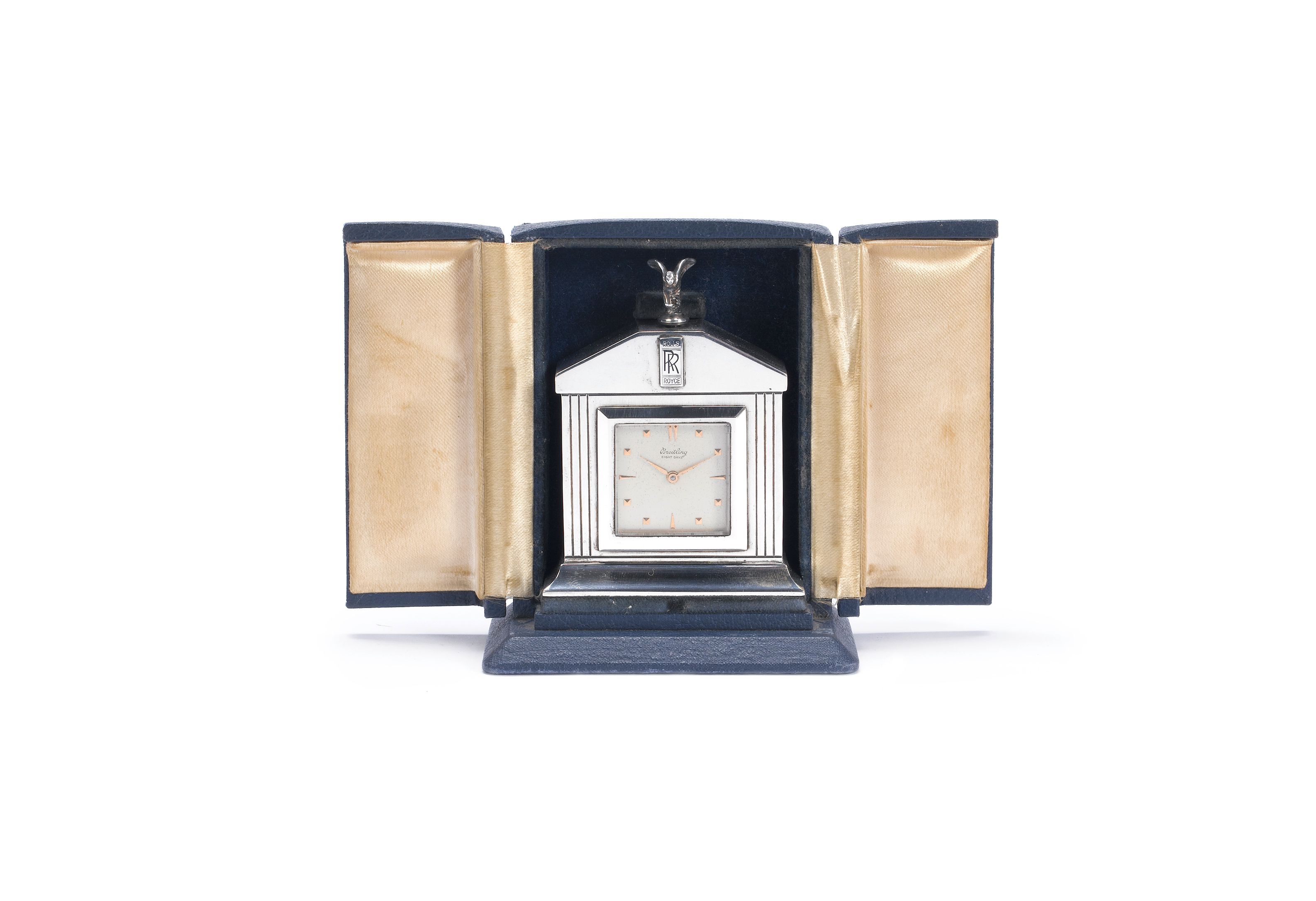 Bonhams Cars : A fine and rare silver Rolls-Royce desk clock by Breitling,