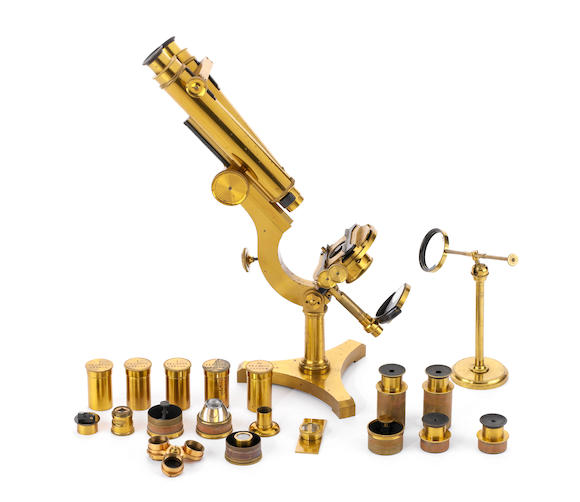 Bonhams : An R & J Beck brass binocular compound microscope, English ...