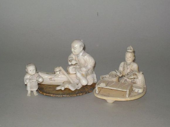 Bonhams : A Japanese carved Ivory Okimono of a mask maker, meiji period ...