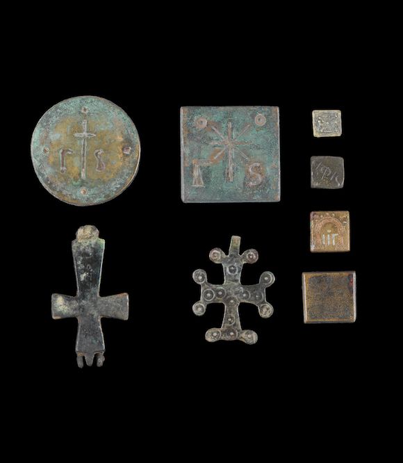 Bonhams : Six Byzantine bronze weights and two Byzantine bronze crosses, 8