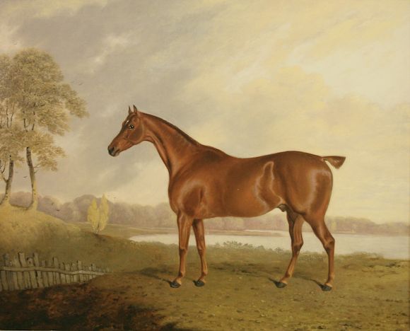 Bonhams : Edwin Cooper (British, 1785-1833) A Chestnut horse in a landscape