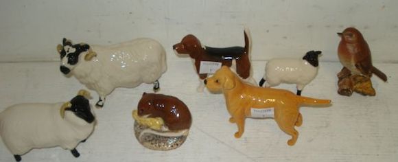 Bonhams : A collection of seven Beswick animals, Mouse eating wheat ...
