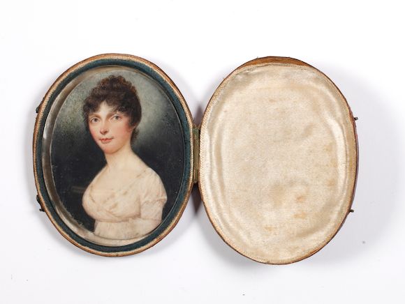 Bonhams : English School, circa 1810 A Lady, wearing white dress, her ...