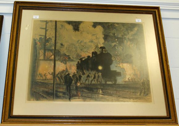 Bonhams : Frank Brangwyn (British, 1867-1956) Steam Train Lithograph ...
