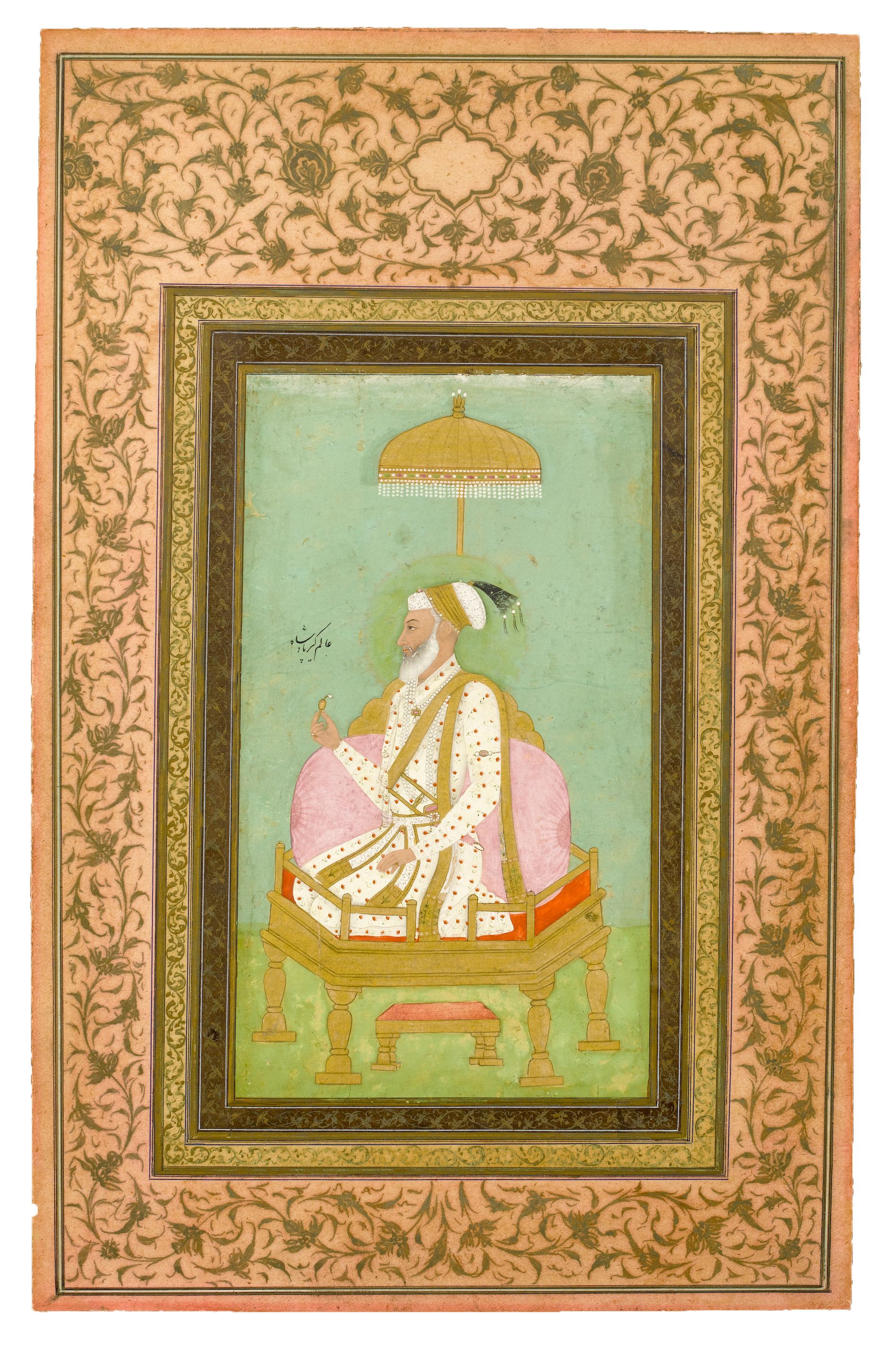The Mughal Emperor Aurangzeb (reg. 1658-1707) enthroned Deccan, circa ...