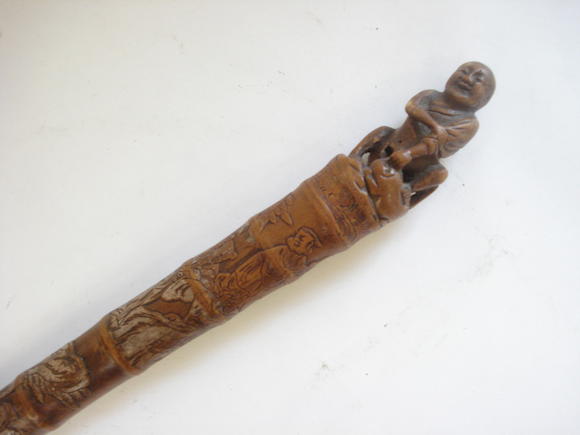 Bonhams A Carved Bamboo Walking Cane 19th Century