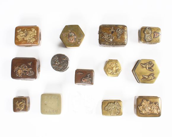Bonhams : Thirteen Japanese metalware boxes and covers Meiji period