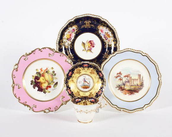 Bonhams : Three Daniel plates and a coffee cup and saucer Circa 1825.