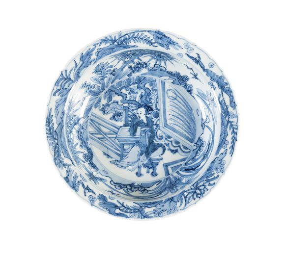 Bonhams : A blue and white bowl Probably Wanli, painted stork mark