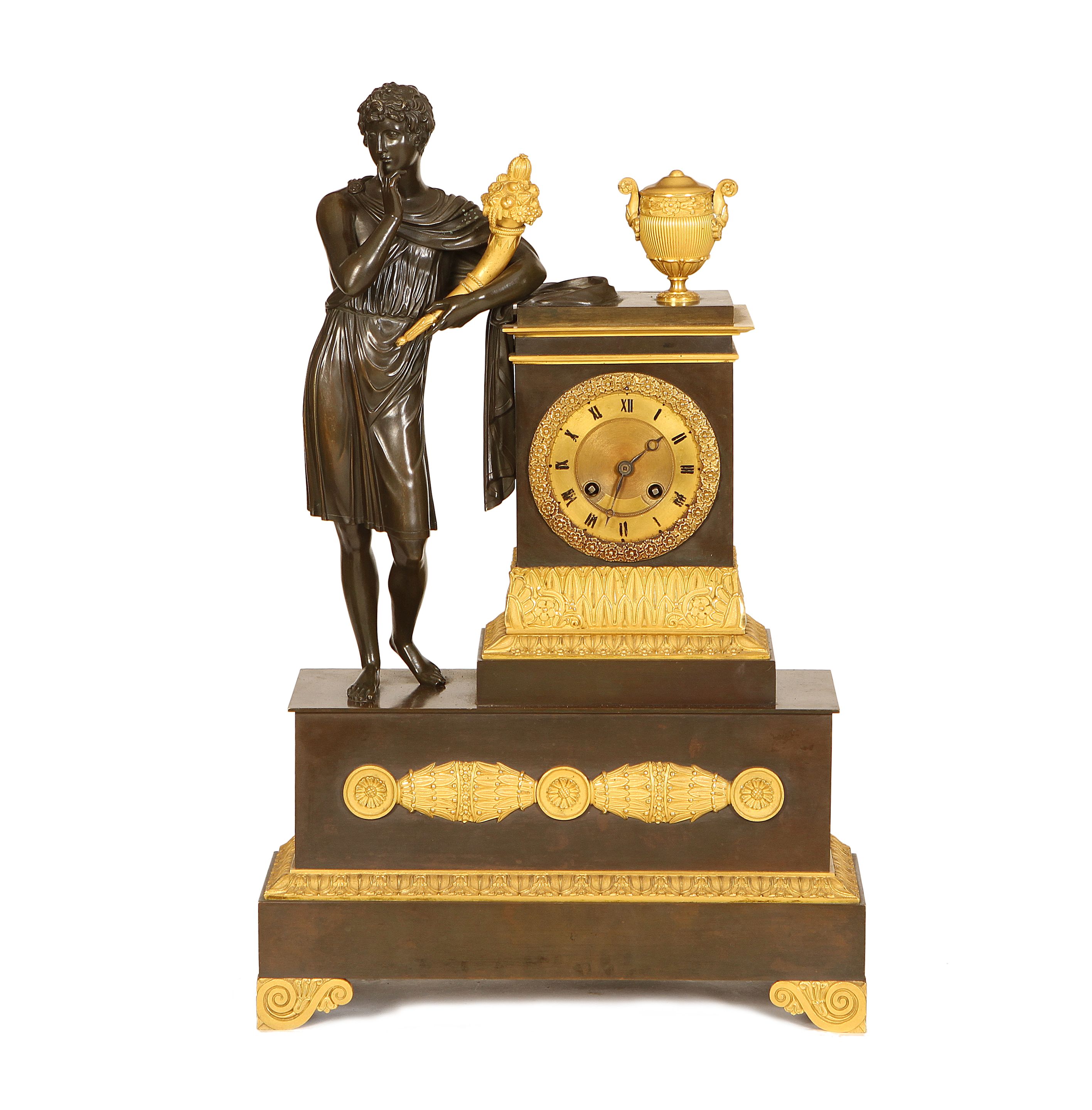 Bonhams : An Empire period patinated and gilt bronze figural mantel ...