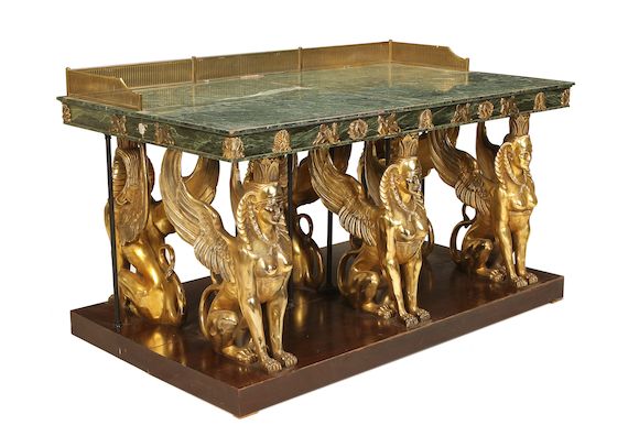 Bonhams : A large Empire style mahogany and gilded centre table in the ...