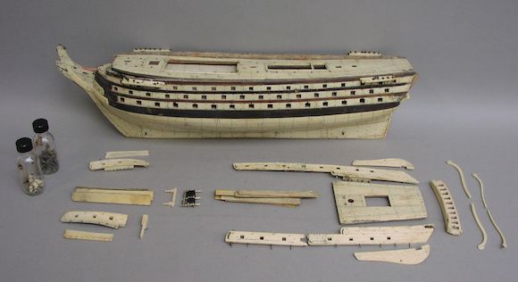 Bonhams : A large 19th century bone Prisoner of War model ship, for ...