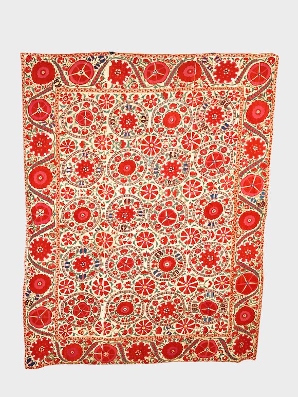 Bonhams : A fine embroidered linen Panel (susani) Uzbekistan, circa 1900